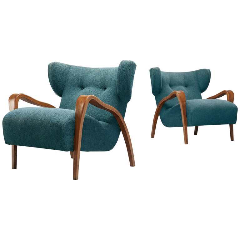 Wingback Lounge Chairs with Oak Frame at 1stDibs