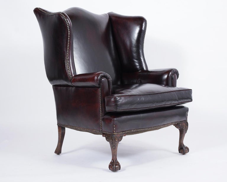 Wingback Style Leather Armchair at 1stDibs | wingback armchair sale