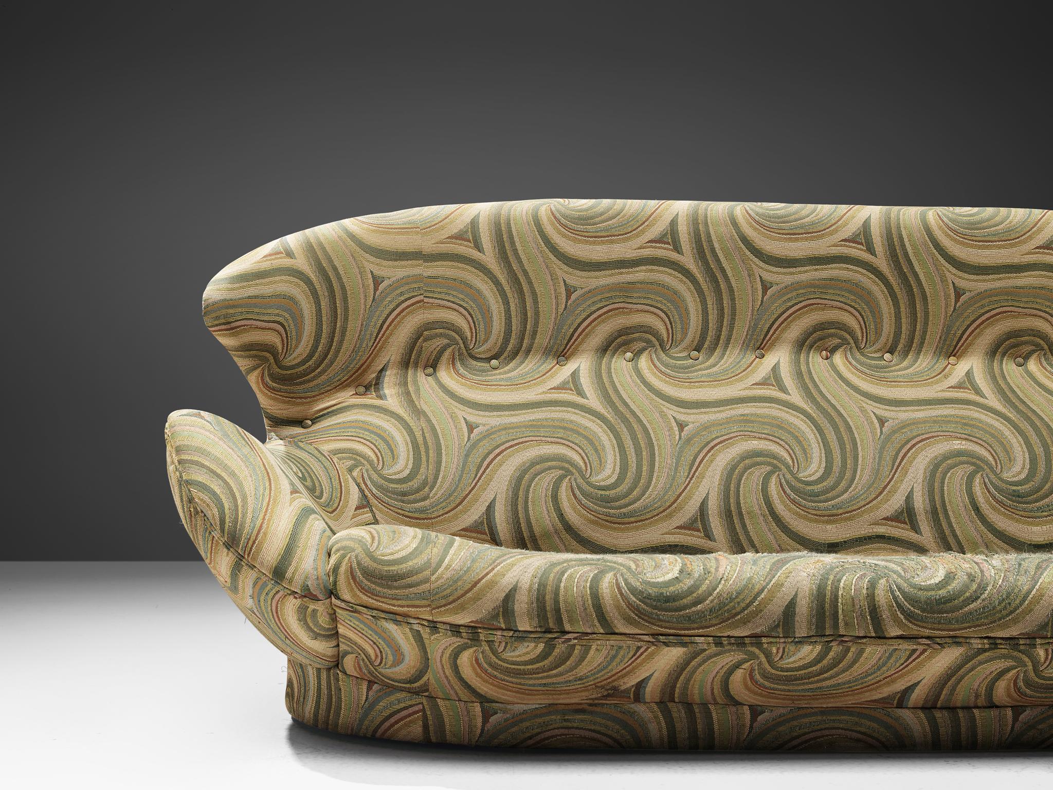 Winged 1970s Sofa in Patterned Upholstery For Sale at 1stDibs