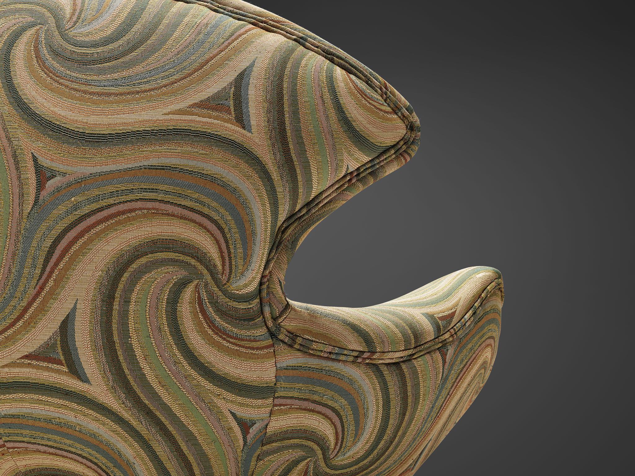 Winged 1970s Sofa in Patterned Upholstery For Sale at 1stDibs