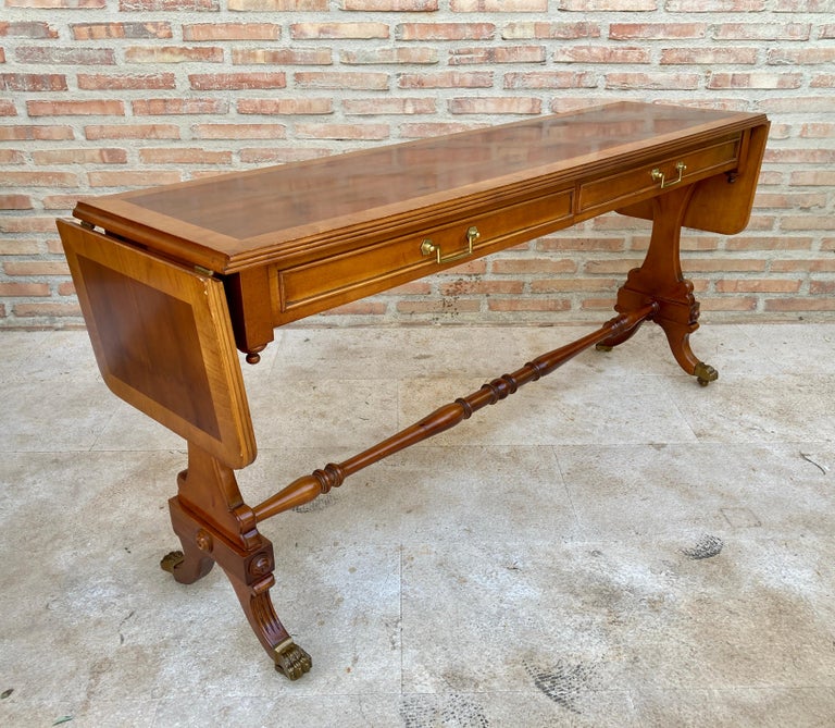 Winged Console Table in Walnut with Claw Feet in Bronze with Drawers ...