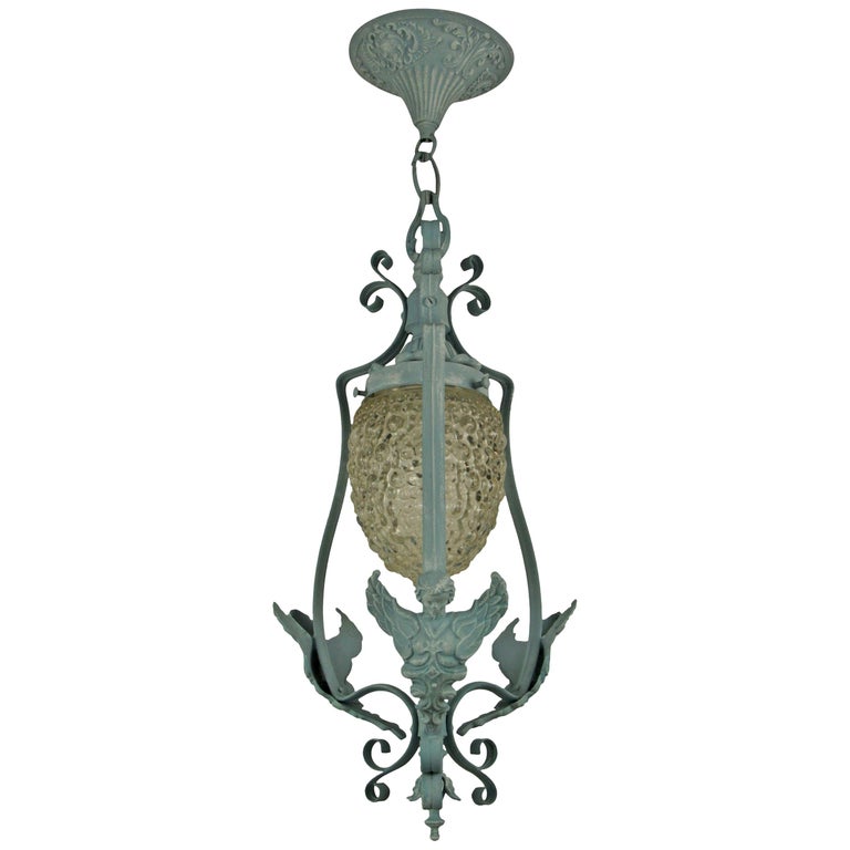 Italian Winged Mermaid Pale Blue Light Pendant For Sale at 1stDibs