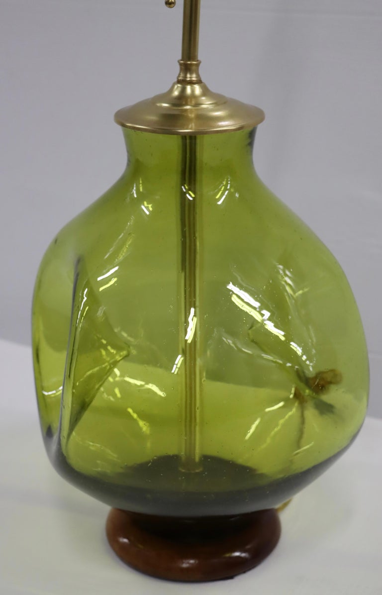 Winslow Andersen for Blenko "Pinched" Green Glass Table Lamp For Sale ...