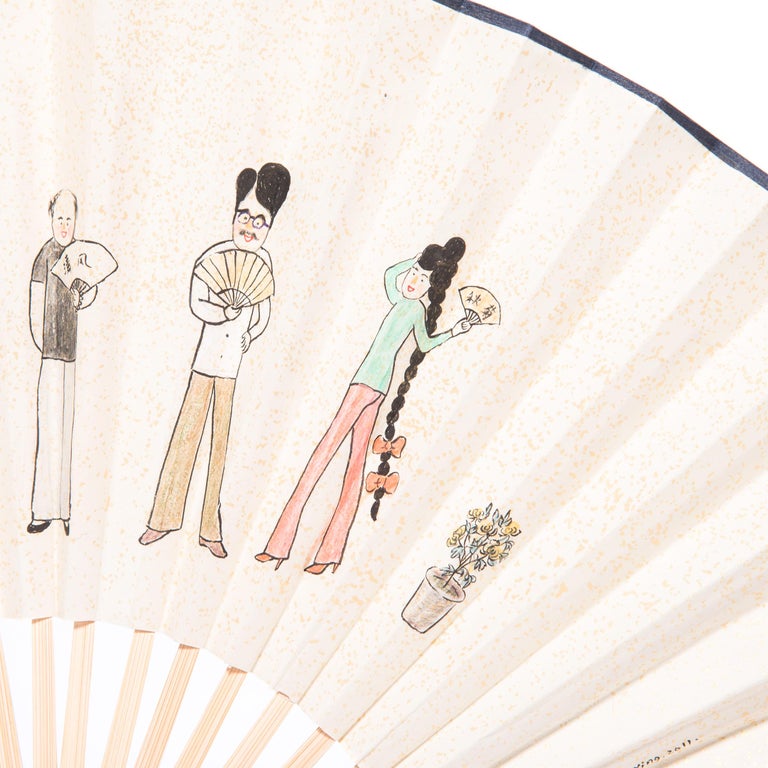 "Winter in the Park" Painted Fan by Deng Ying For Sale at 1stDibs