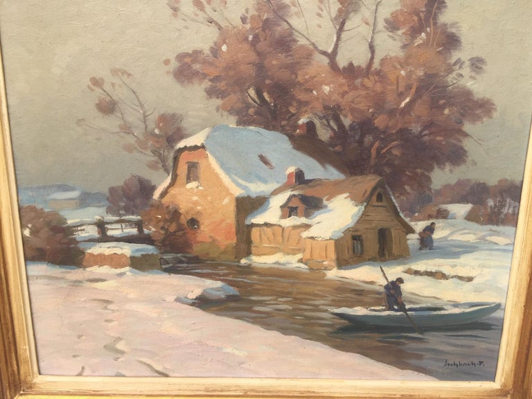 Winter Landscape Oil on Canvas by French Painter Paul André Eschbach at ...