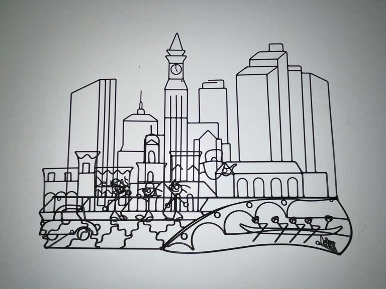 Wire Art Wall Mounted Sculpture of Boston Skyline by Barrett DeBusk For ...