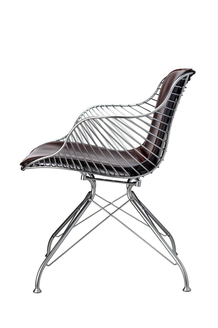 Wire Lounge Chair OD12, Dark Brown Leather/ Satin Chrome Steel by O&D ...