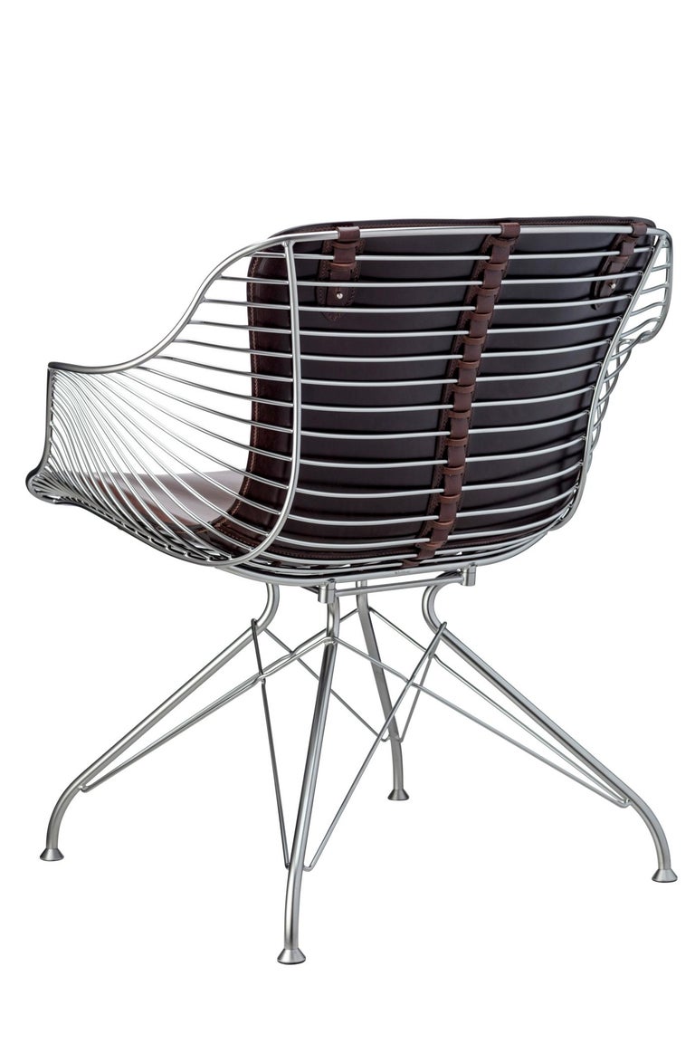 Wire Lounge Chair OD12, Dark Brown Leather/ Satin Chrome Steel by O&D ...