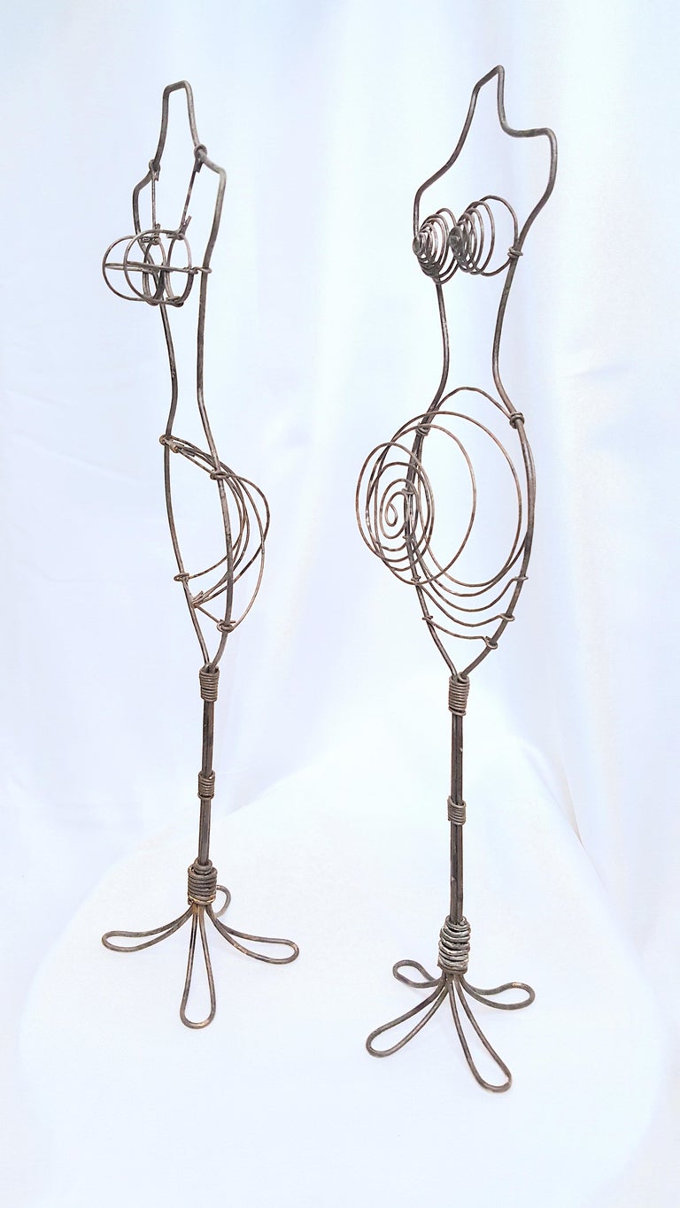 Surrealist 1920-40 Sculpture Set Hammered SteelWire Spiral Convex ...