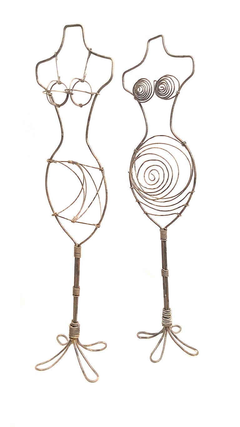 Surrealist 1920-40 Sculpture Set Hammered SteelWire Spiral Convex ...