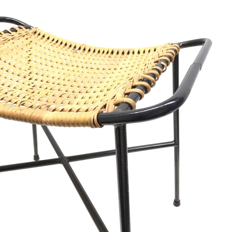 Wire Wicker Work Mid-Century Modern Footrest Ottoman Stool String Style ...