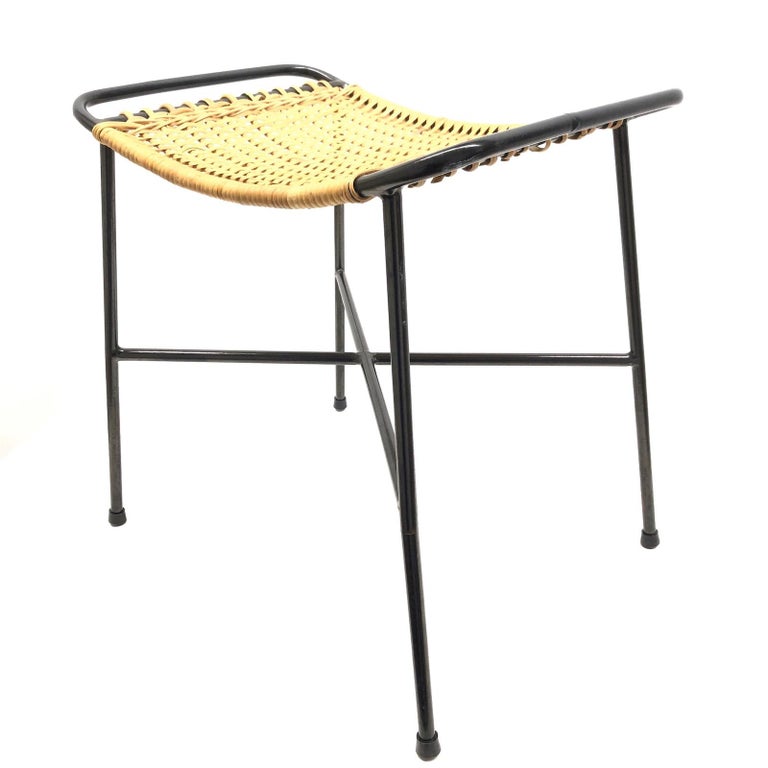 Wire Wicker Work Mid-Century Modern Footrest Ottoman Stool String Style ...