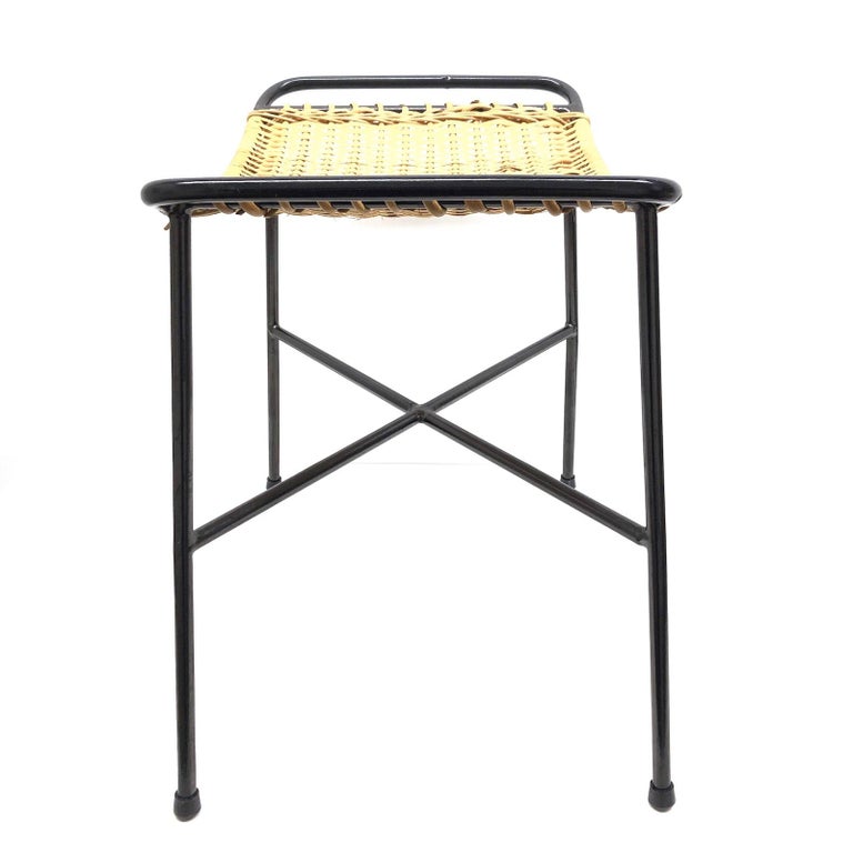 Wire Wicker Work Mid-Century Modern Footrest Ottoman Stool String Style ...