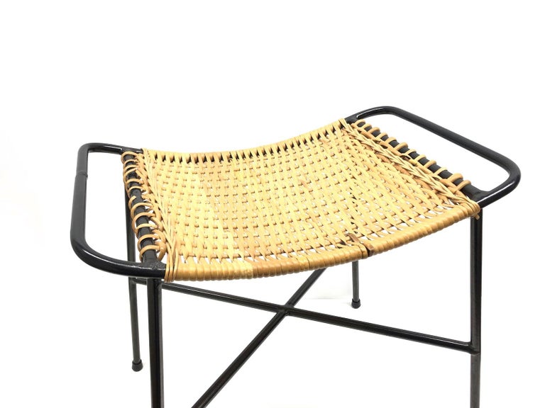 Wire Wicker Work Mid-Century Modern Footrest Ottoman Stool String Style ...