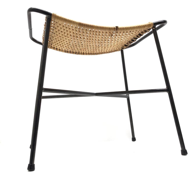 Wire Wicker Work Mid-Century Modern Footrest Ottoman Stool String Style ...