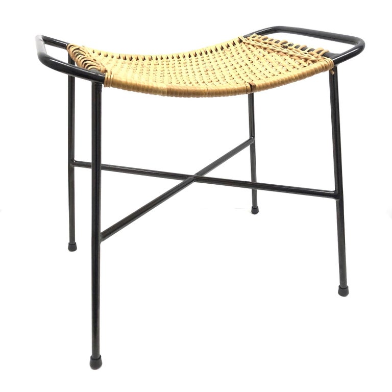 Wire Wicker Work Mid-Century Modern Footrest Ottoman Stool String Style ...