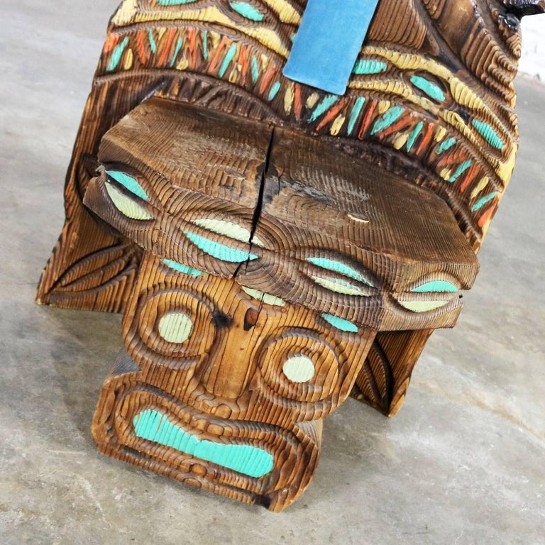 Witco Female Tiki Chair Carved Tiki Females Midcentury Blue Velvet ...