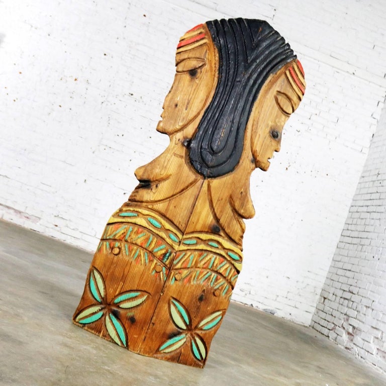 Witco Female Tiki Chair Carved Tiki Females Midcentury Blue Velvet ...