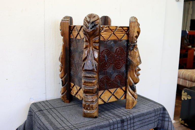 Witco Hand-Carved Tiki Hanging Lamp For Sale at 1stDibs
