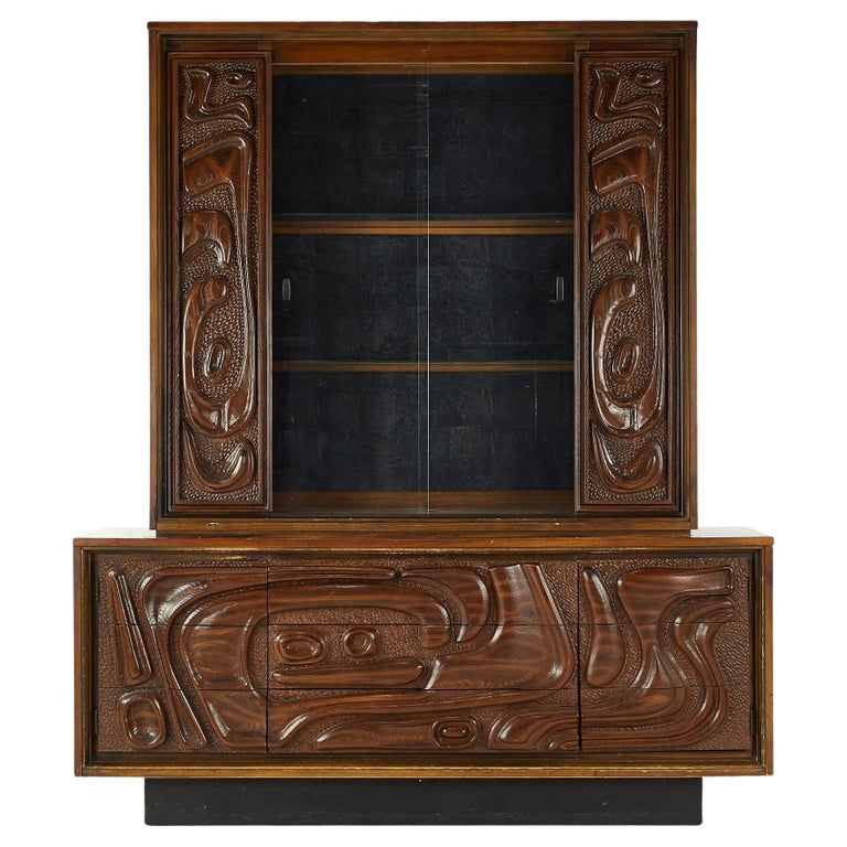 Witco Style Pulaski Oceanic Midcentury Buffet and Hutch China Cabinet ...