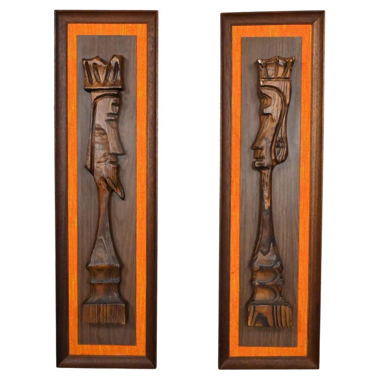 Witco Tiki Island Style King and Queen Chess Pair Carved Wall Hanging ...