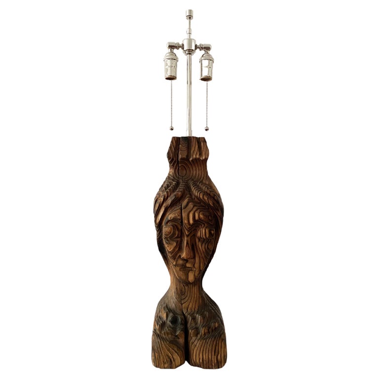Witco Wood Carved Tiki Lamp For Sale at 1stDibs
