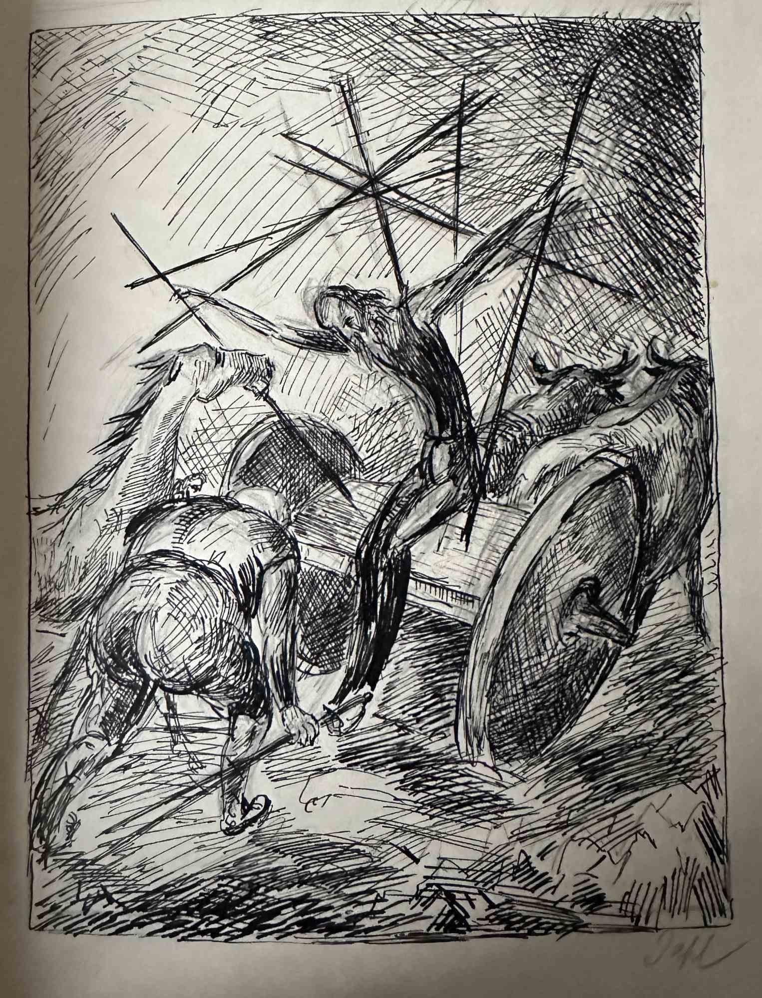 Wladyslaw Jahl - Don Quixote on Chariot - Etching by Wladyslaw Jahl ...