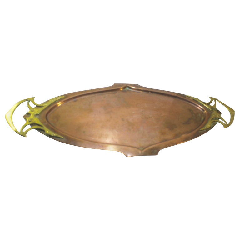 WMF Art Nouveau Brass and Copper Tray with Celtic Style Details at 1stDibs