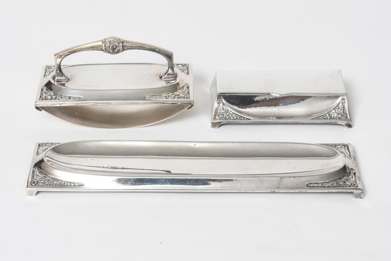 WMF Art Nouveau Silver Plate 3 Piece Desk Set Stamp Holder Blotter Pen ...