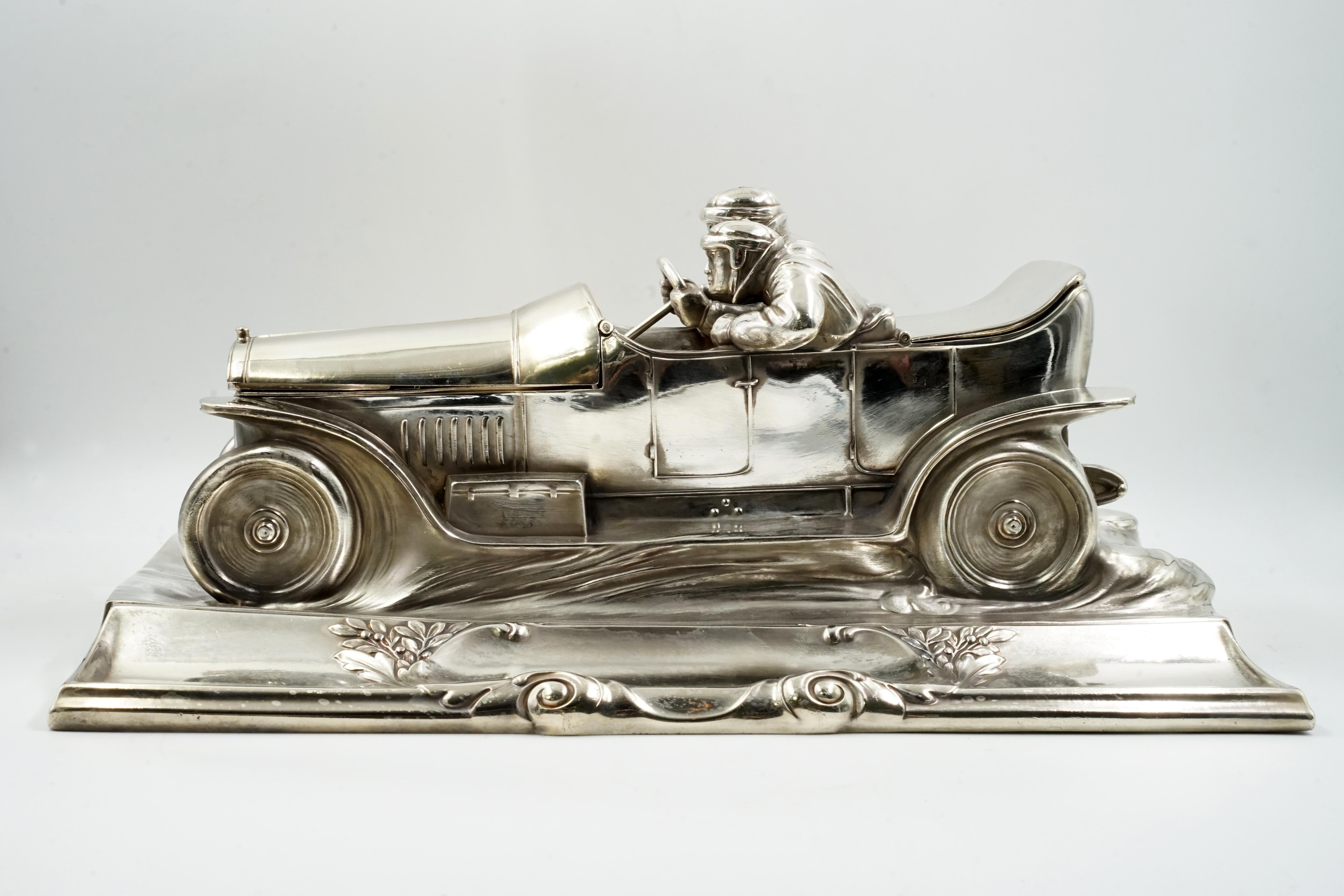 W.M.F inkwell art nouveau racing car For Sale at 1stDibs