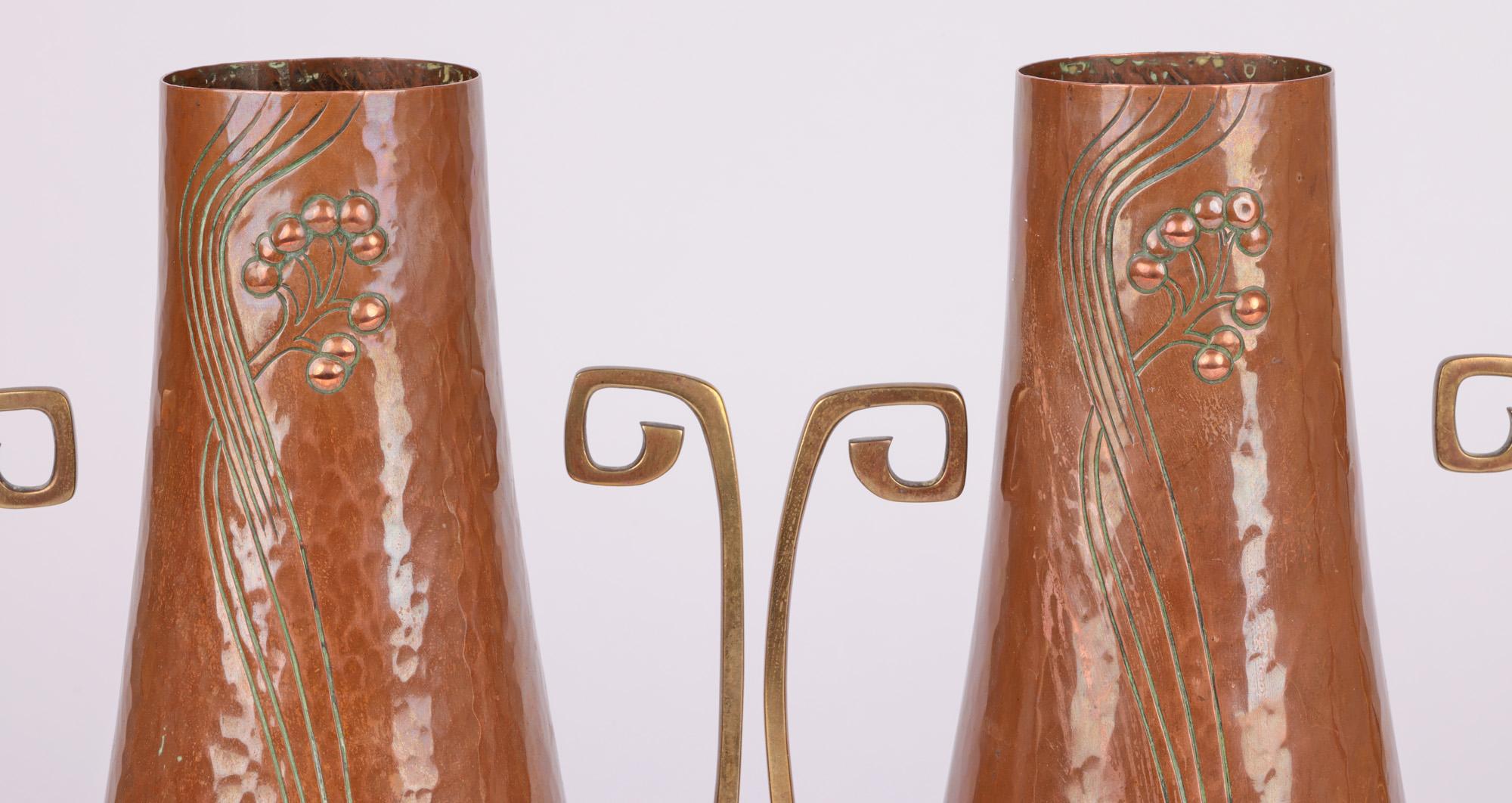 WMF Pair Jugendstil Copper and Brass Twin Handled Vases at 1stDibs