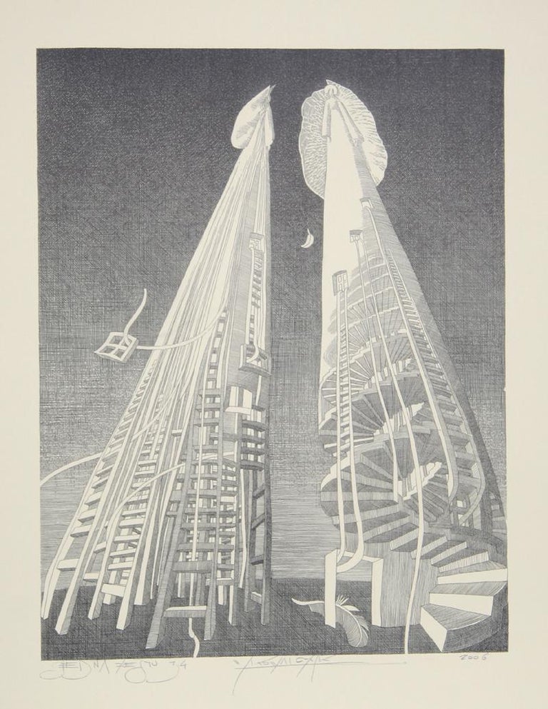 Wojtek Kowalczyk - Untitled - Stairs and Ladders, Surrealist Lithograph ...