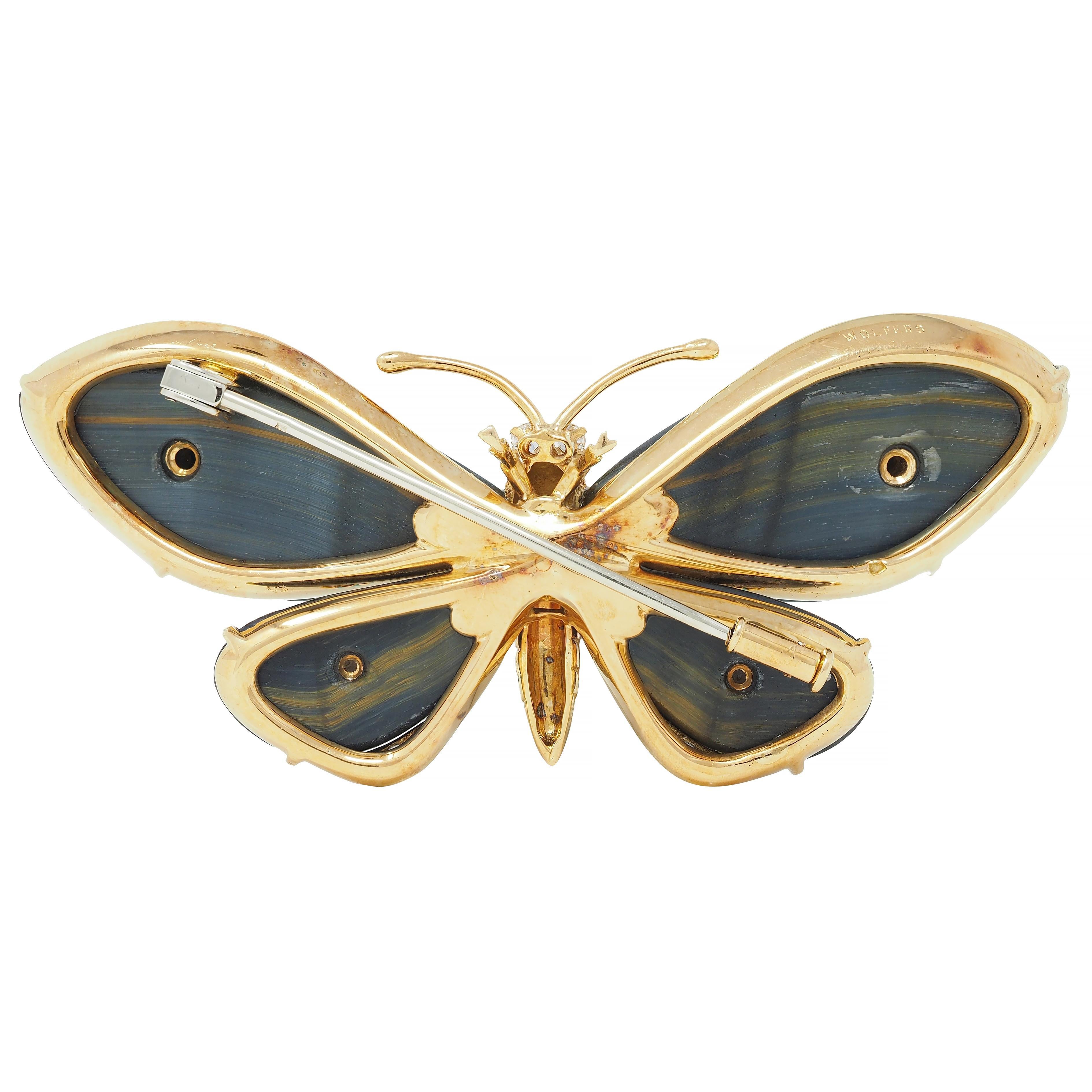 Wolfers French Diamond Turquoise Labradorite 18K Gold Vintage Butterfly ...