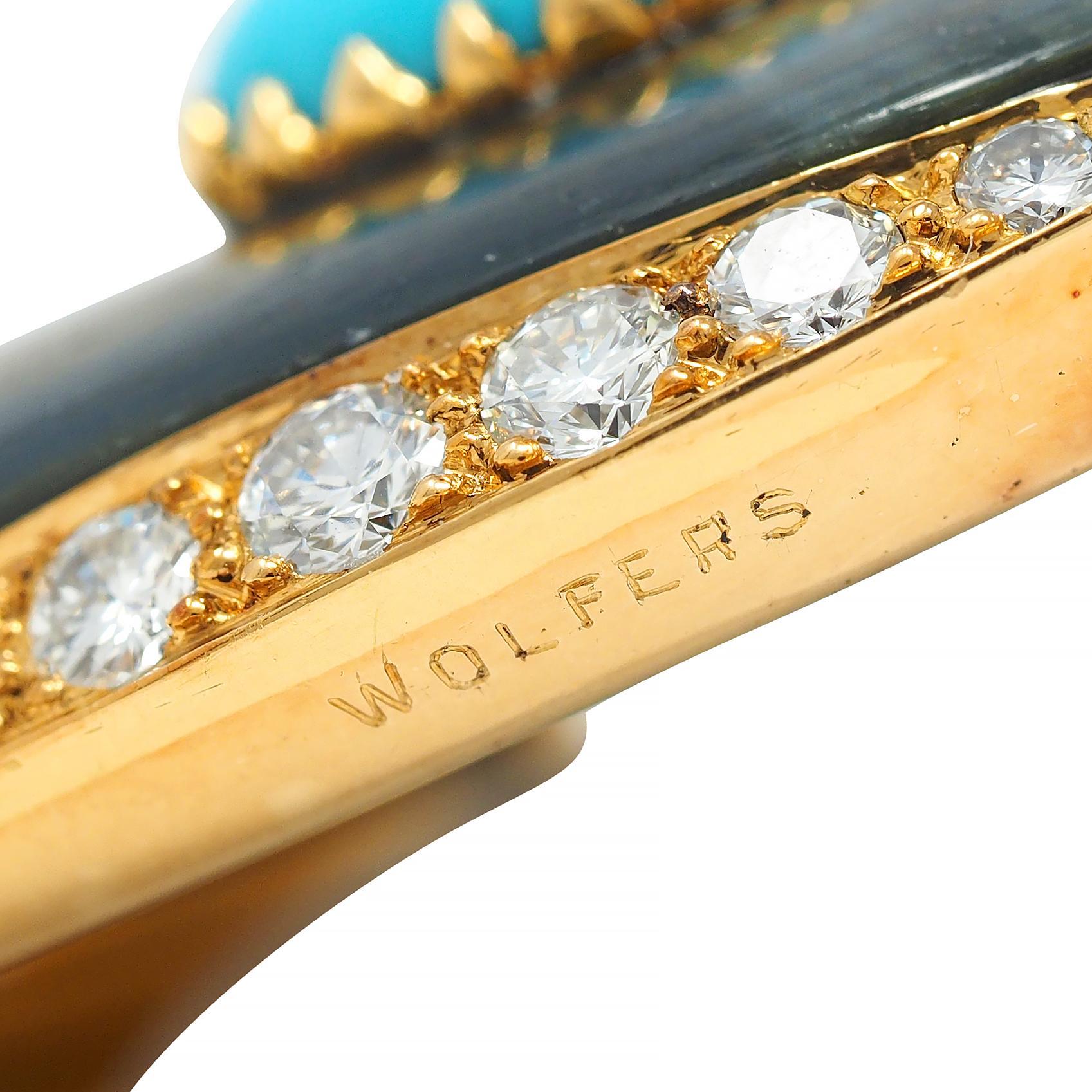 Wolfers French Diamond Turquoise Labradorite 18K Gold Vintage Butterfly ...