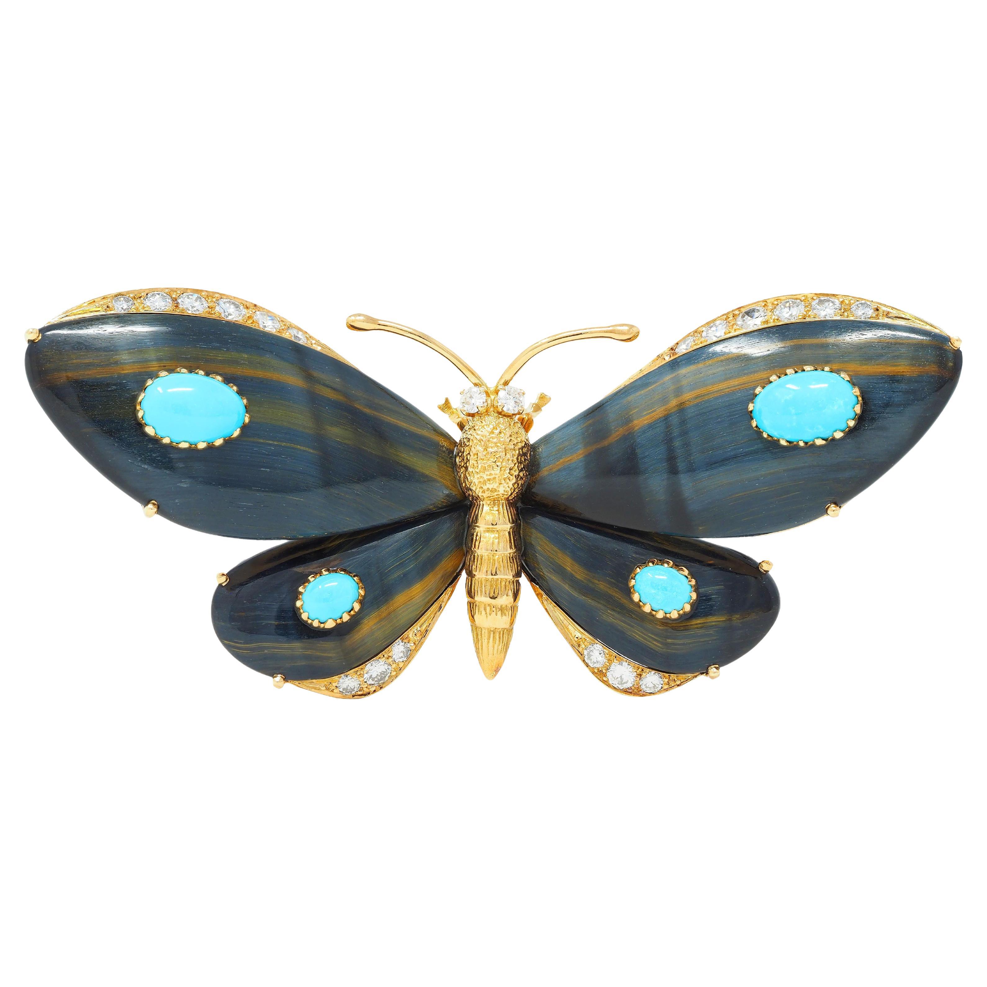 Wolfers French Diamond Turquoise Labradorite 18K Gold Vintage Butterfly ...