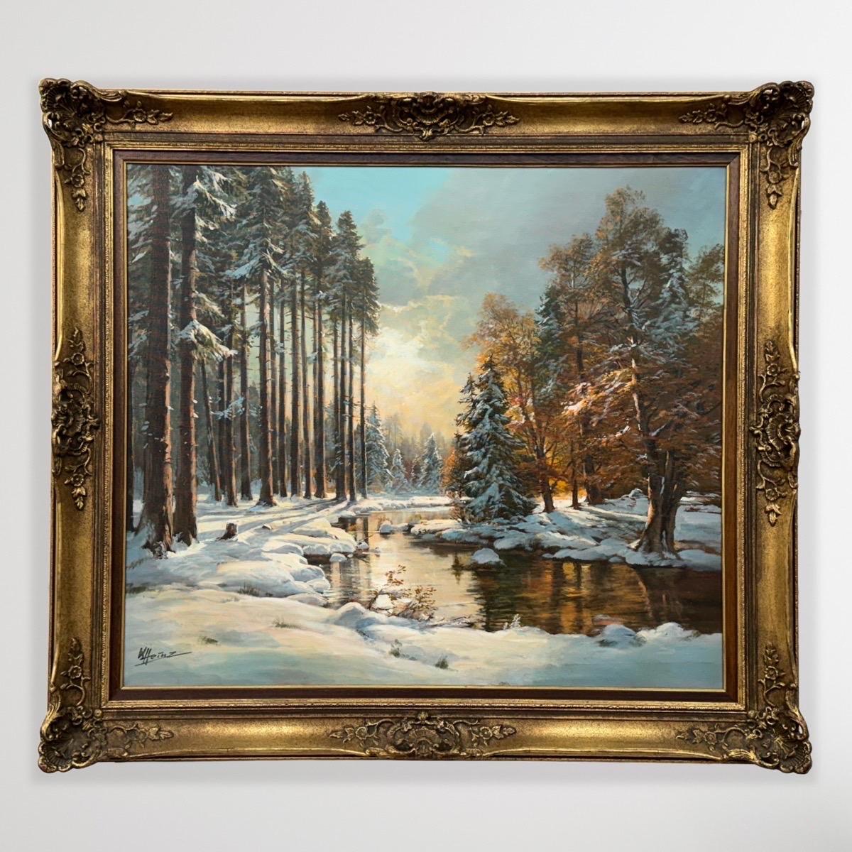 Wolfgang Heinz - Winter Sunlight in the Forest 20th Century Realist Oil ...