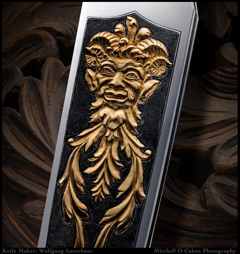 Wolfgang Loerchner Folding Dagger Knife W/ Gold 18K Satyrs Engraving by ...