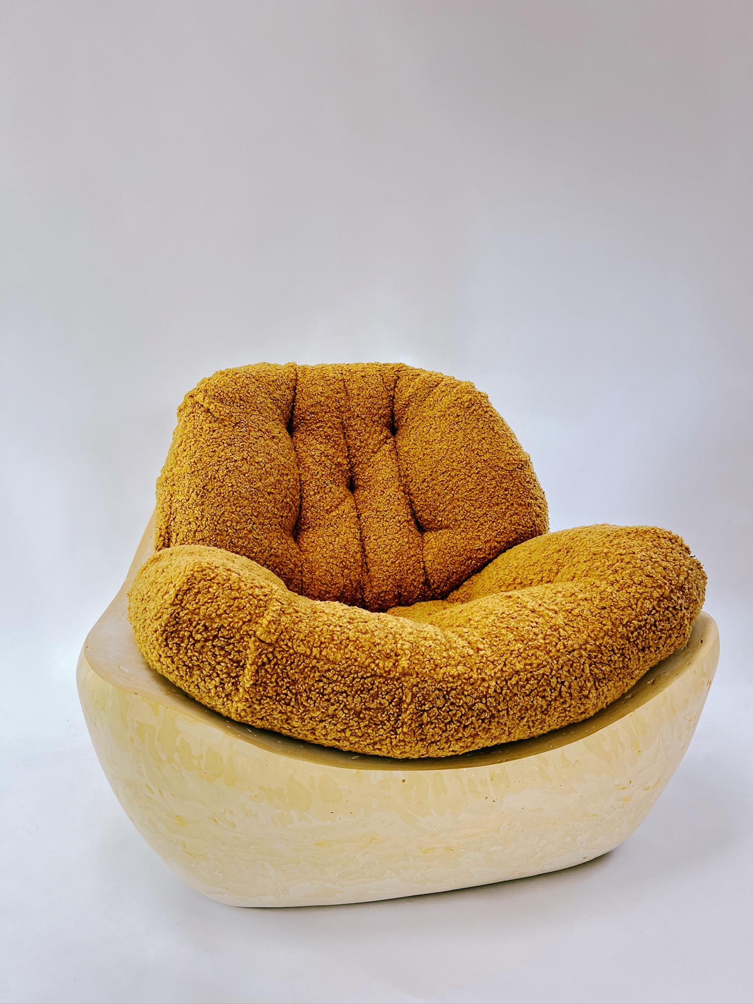 Contemporary Wolfie Upholstered Boucle Chair in Yellow Plaster by Dean ...