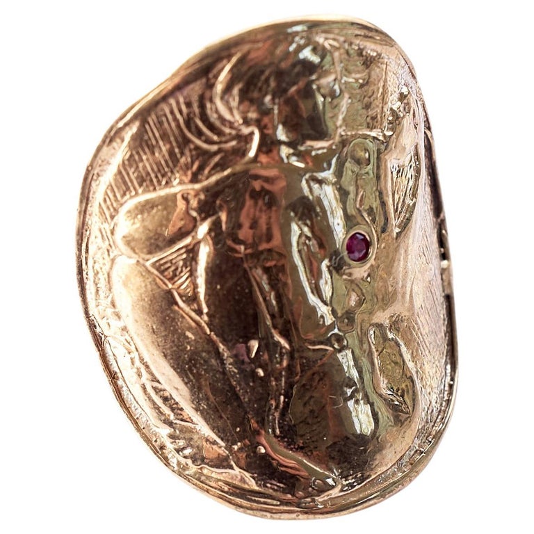 Woman Coin Ring Ruby Cocktail Ring Bronze J Dauphin For Sale at 1stDibs