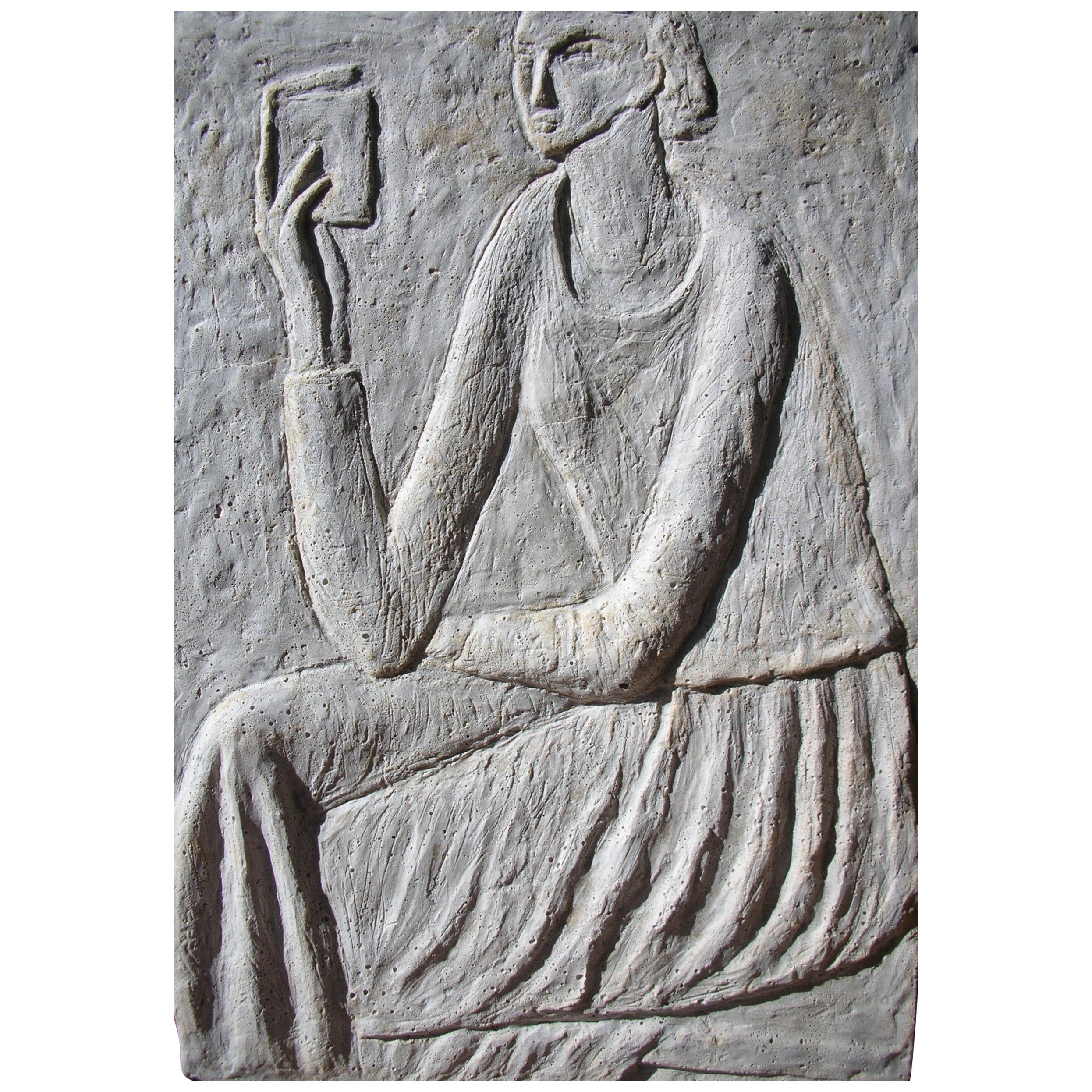 "Woman Reading" Concrete Bas Relief by Ruth Addinall For Sale at 1stDibs