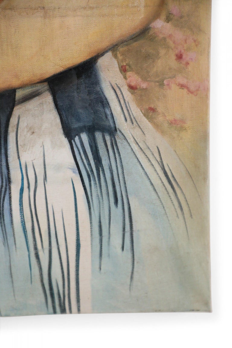 Woman with Paper Fan Portrait Painting on Canvas For Sale at 1stDibs