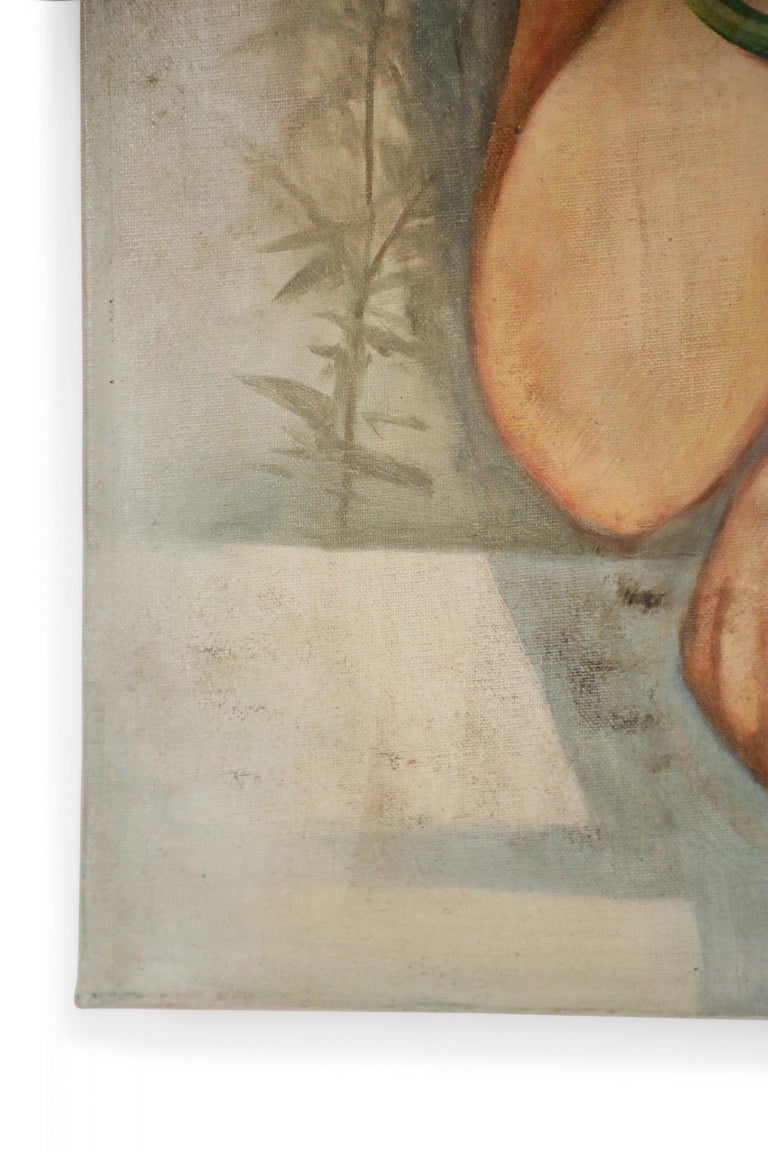 Woman with Paper Fan Portrait Painting on Canvas For Sale at 1stDibs