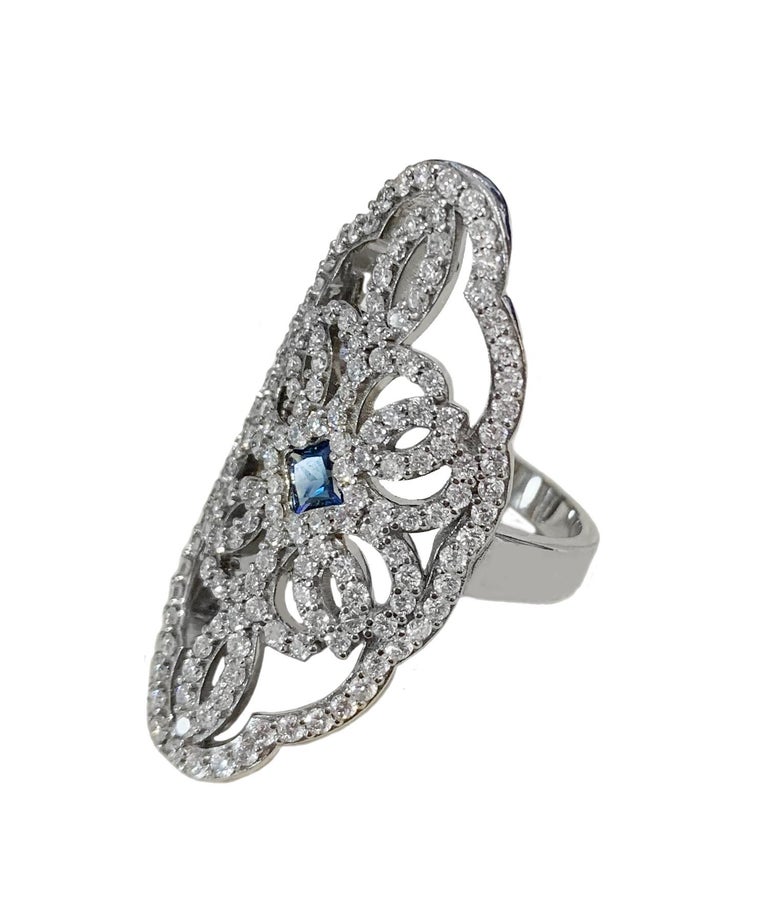 Women White Gold with Sapphire and Diamond Ring For Sale at 1stDibs