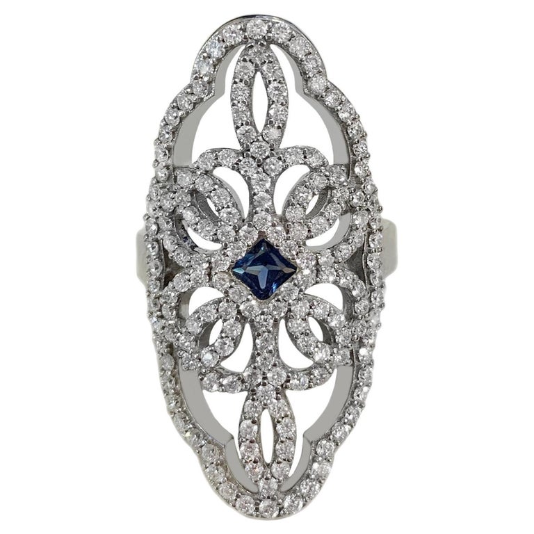 Women White Gold with Sapphire and Diamond Ring For Sale at 1stDibs