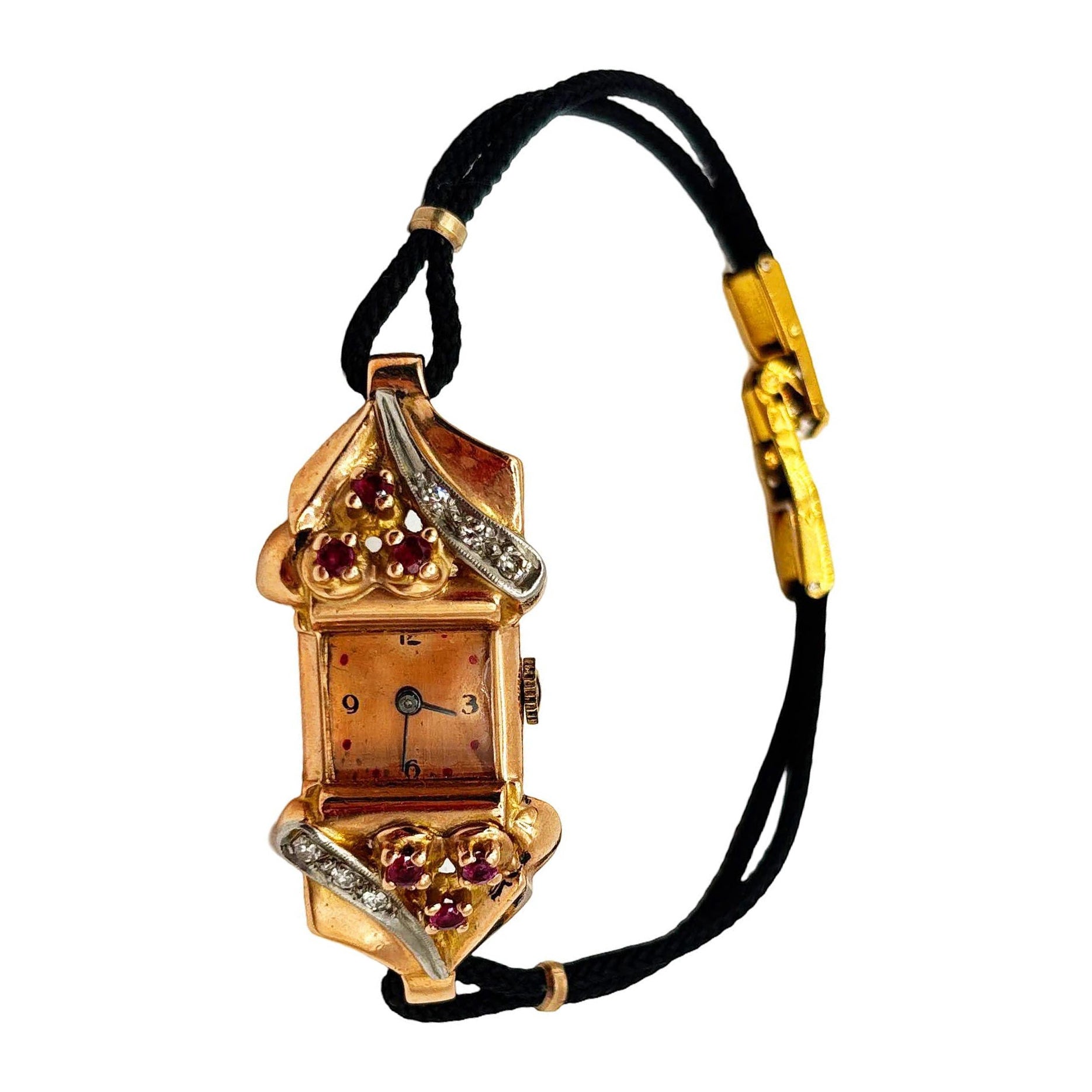 Wittnauer 14Kt. Rose Gold 1940 Art Deco Ladies Watch with Ruby and ...