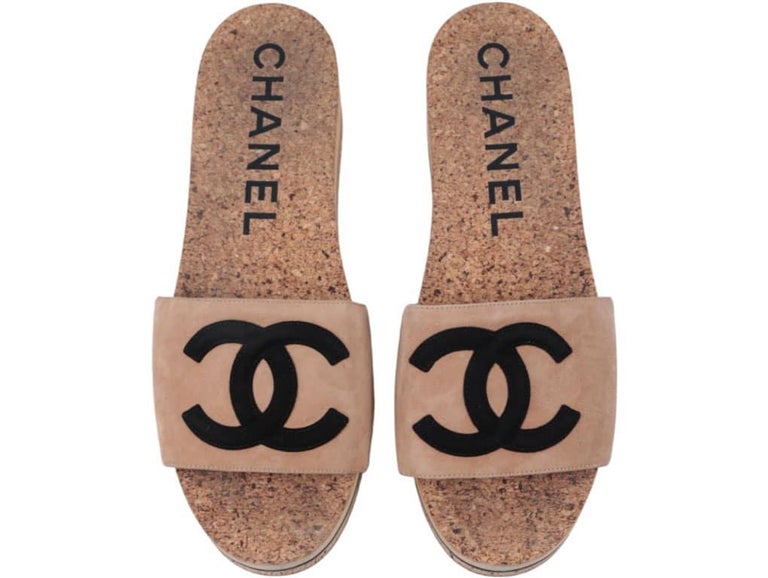 WOMENS DESIGNER Chanel CC Cork Sliders For Sale at 1stDibs | chanel sliders