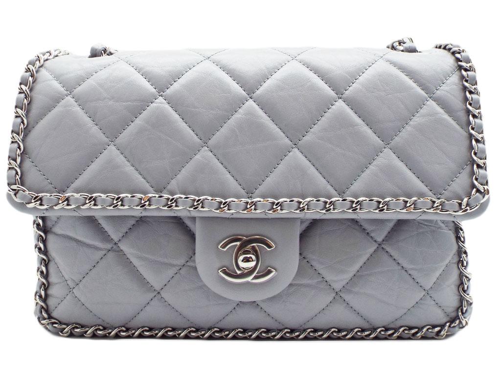 WOMENS DESIGNER Chanel Chain Flap Bag - Grey For Sale at 1stDibs | grey ...