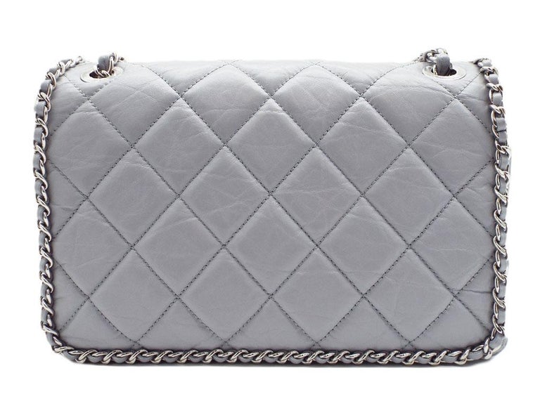 WOMENS DESIGNER Chanel Chain Flap Bag - Grey For Sale at 1stDibs