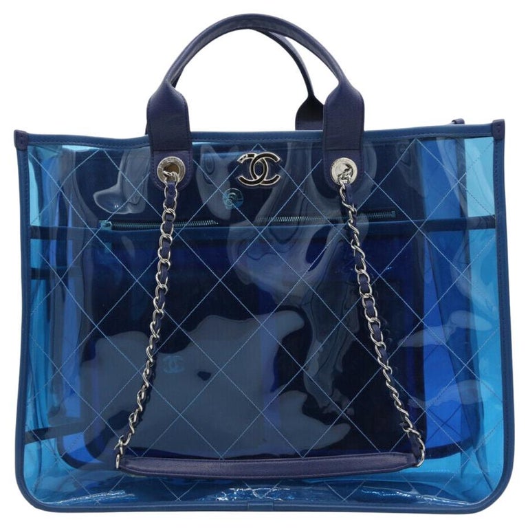 WOMENS DESIGNER Chanel Coco Splash Medium PVC Tote BLUE For Sale at 1stDibs