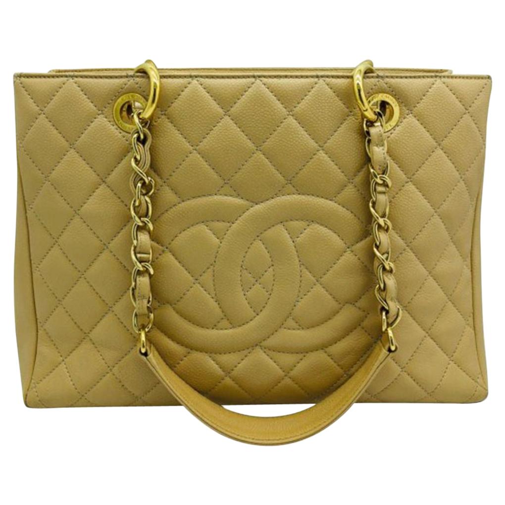 WOMENS DESIGNER Chanel Grand Shopper Tote Bag Beige Caviar Gold ...
